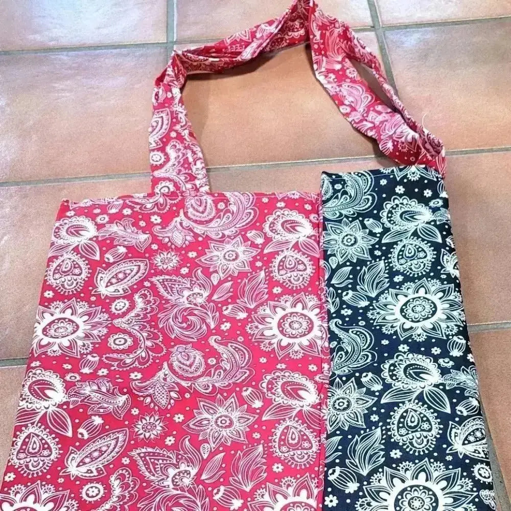 Red & Navy Prims Paisley Design Bandana Tote Bag - Bandana Beach ...